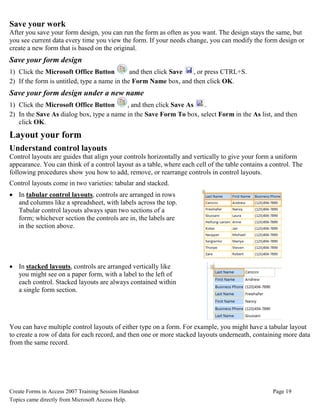 Handout creatingformsinaccess2007 | PDF
