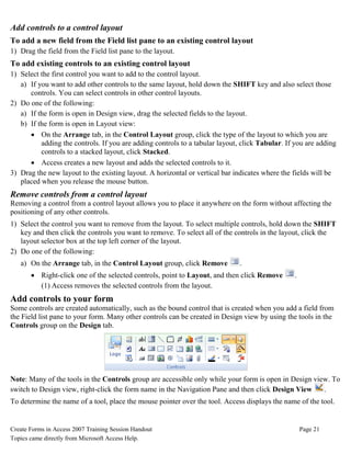 Handout creatingformsinaccess2007 | PDF