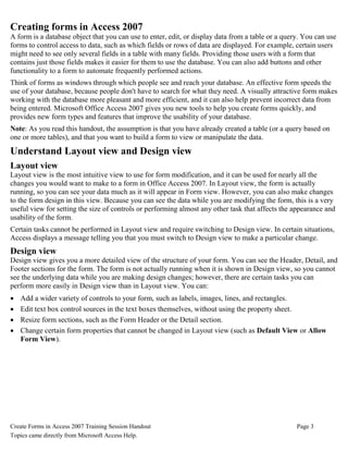 Handout creatingformsinaccess2007 | PDF
