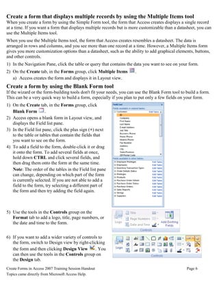 Handout creatingformsinaccess2007 | PDF
