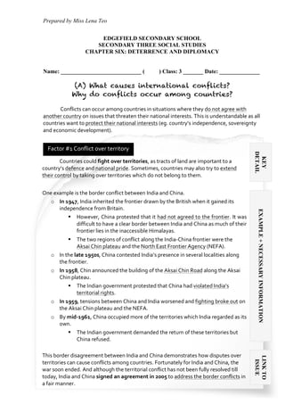 S3 SS Handout 1.1 - Causes of Conflict | PDF