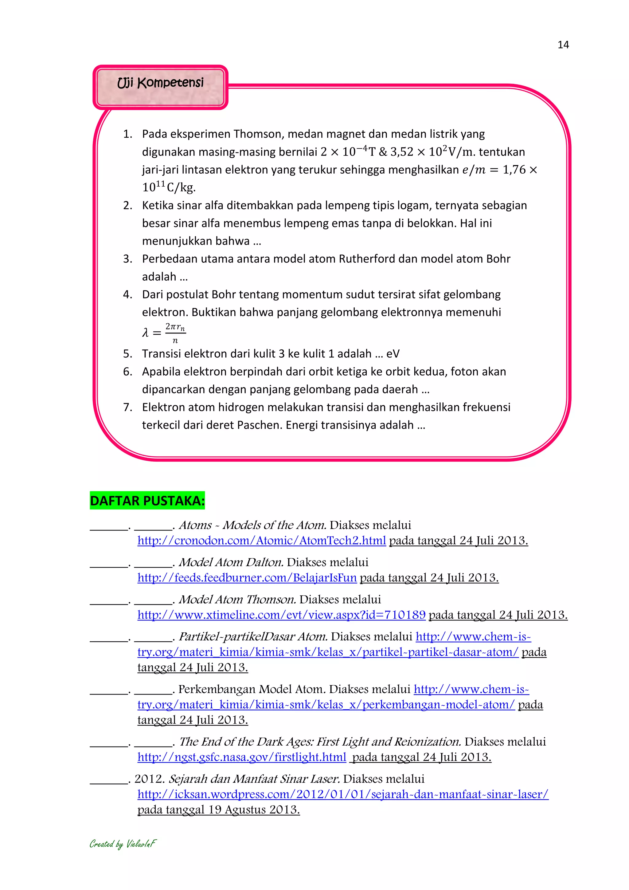 Handout fisika atom untuk pengajar by nispi h. | PDF