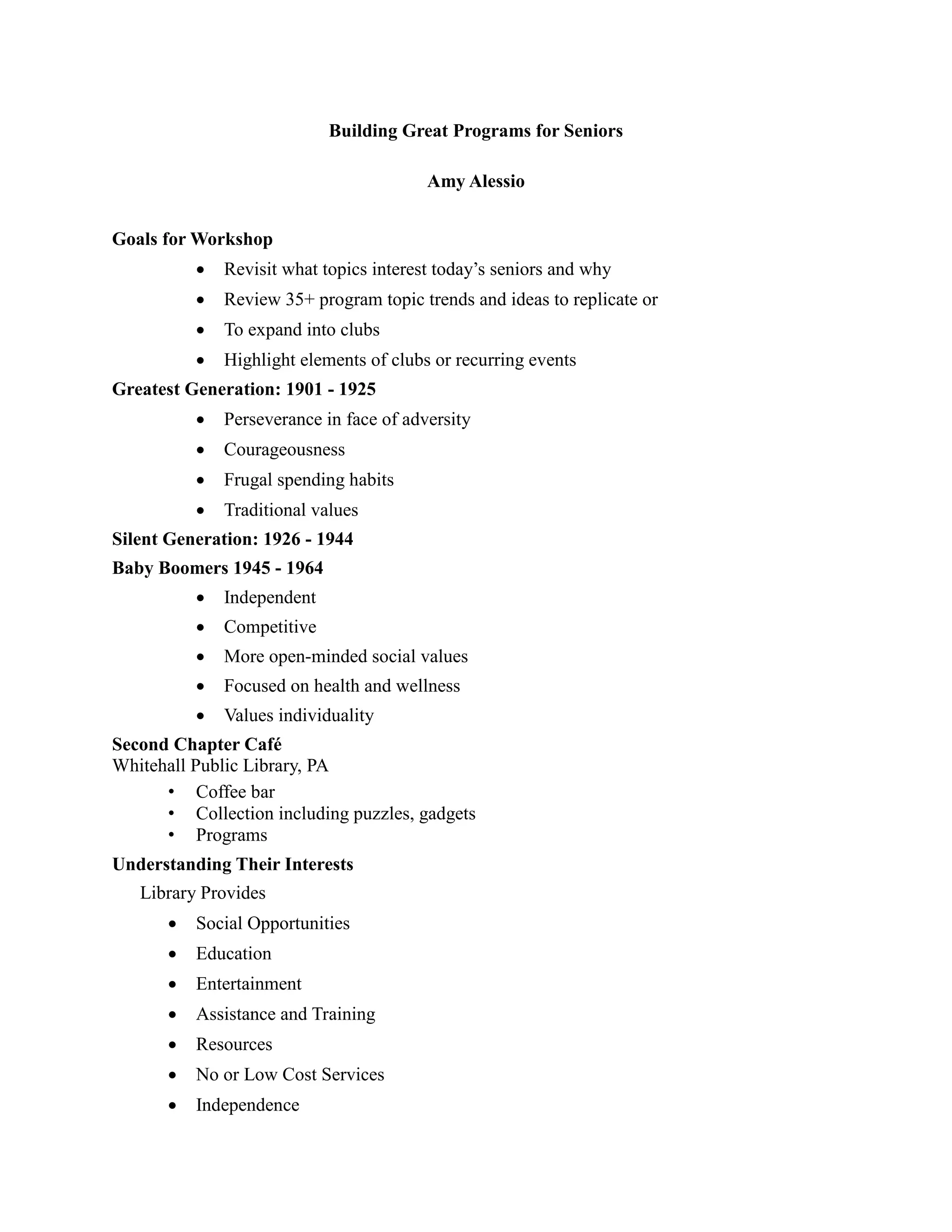 Handout for Building Great Program for Seniors Workshop | PDF