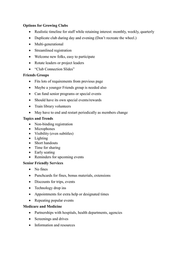 Handout for Building Great Program for Seniors Workshop | PDF