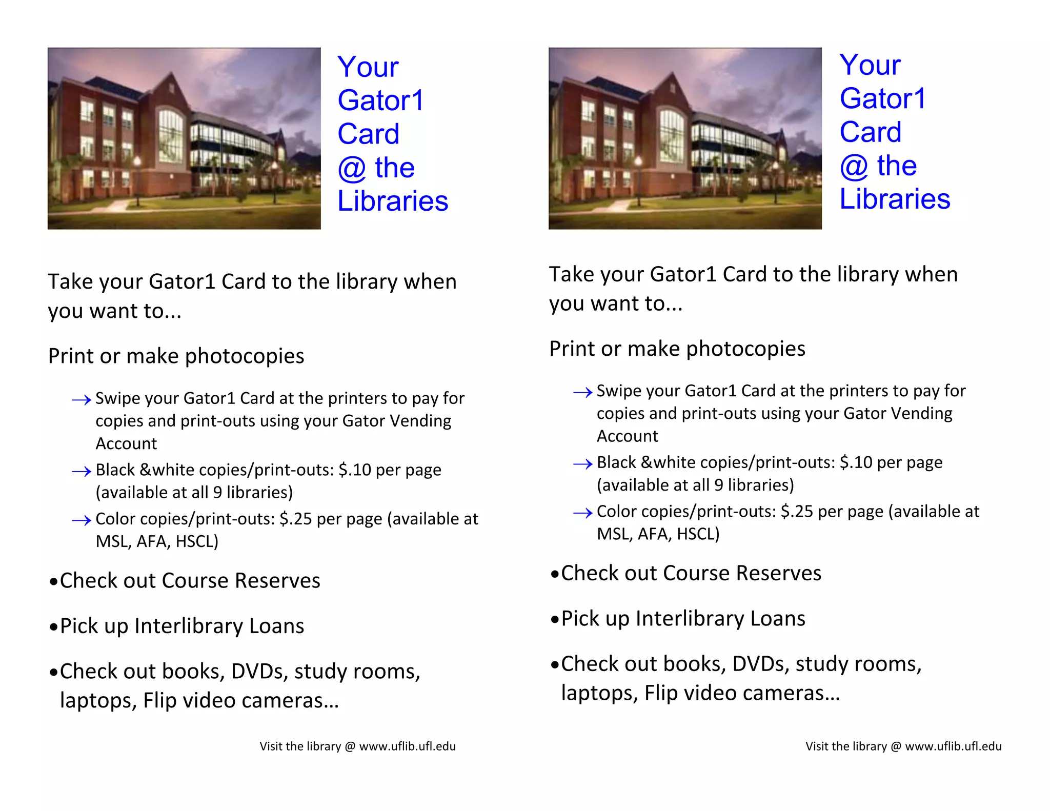 Gator1 card at the libraries handout | PPT