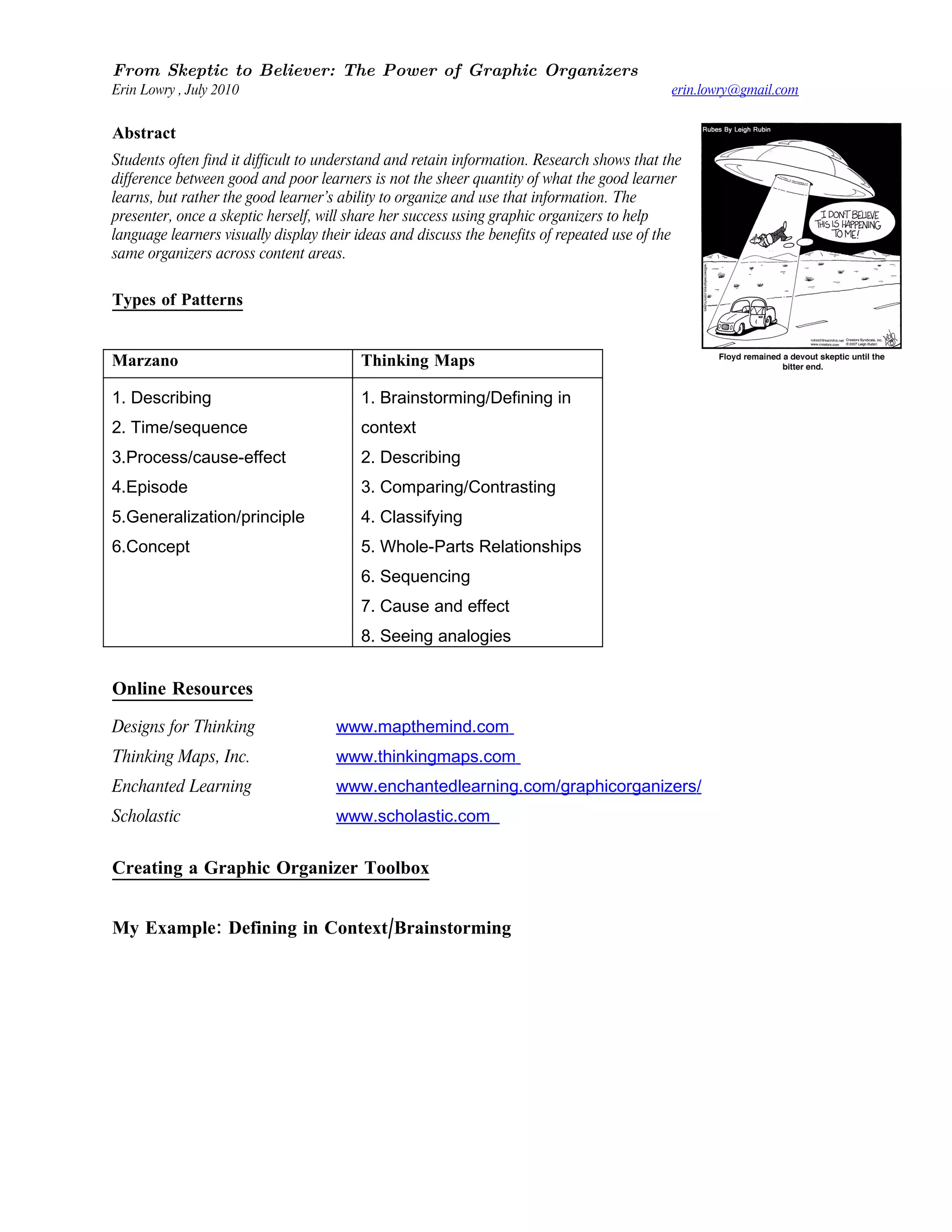 HANDOUT The Power of Graphic Organizers | DOC