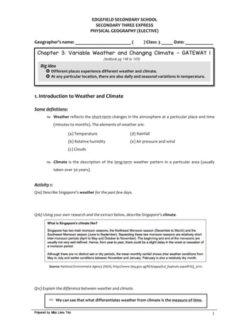 S3 GE Handout 1 - Weather Climate GW1 | PDF