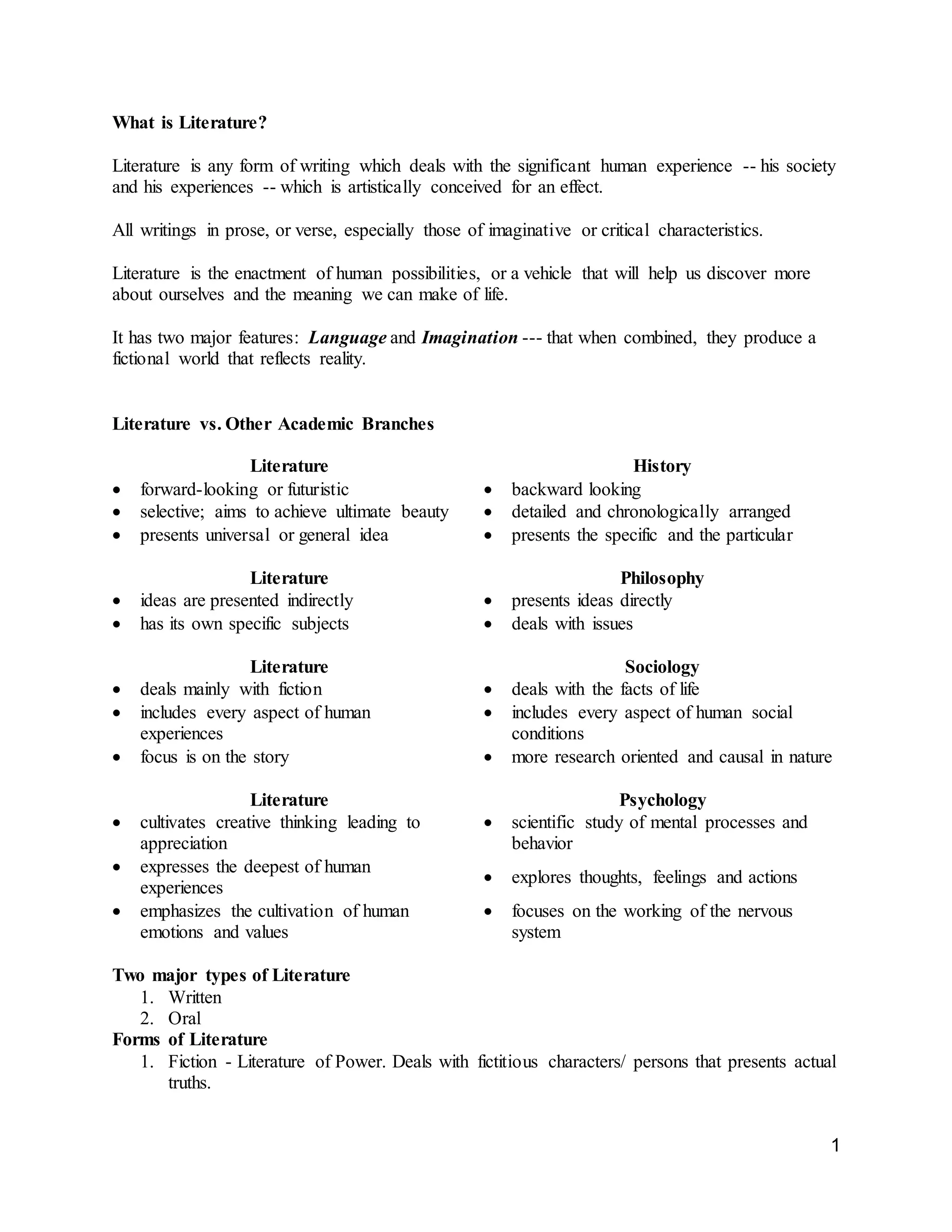 Handout in literature | DOCX