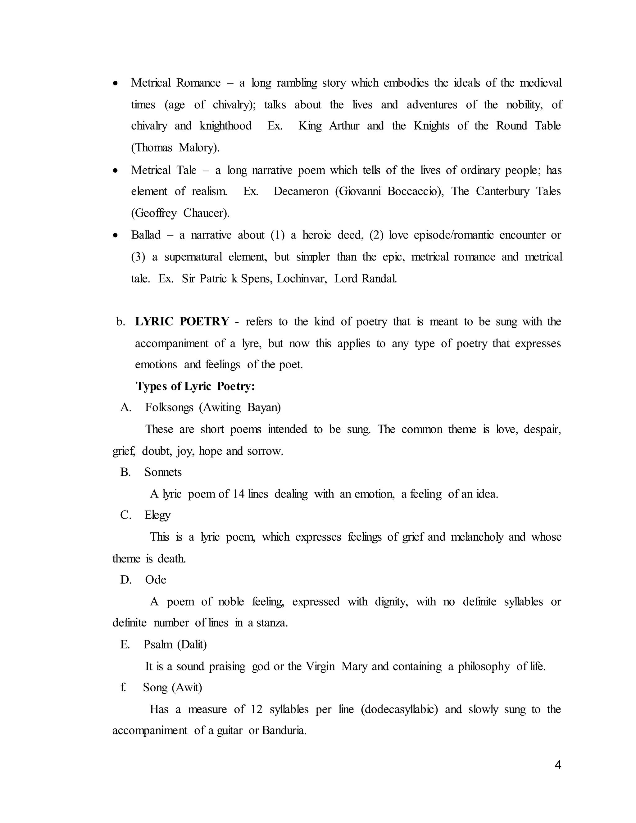 Handout in literature | DOCX