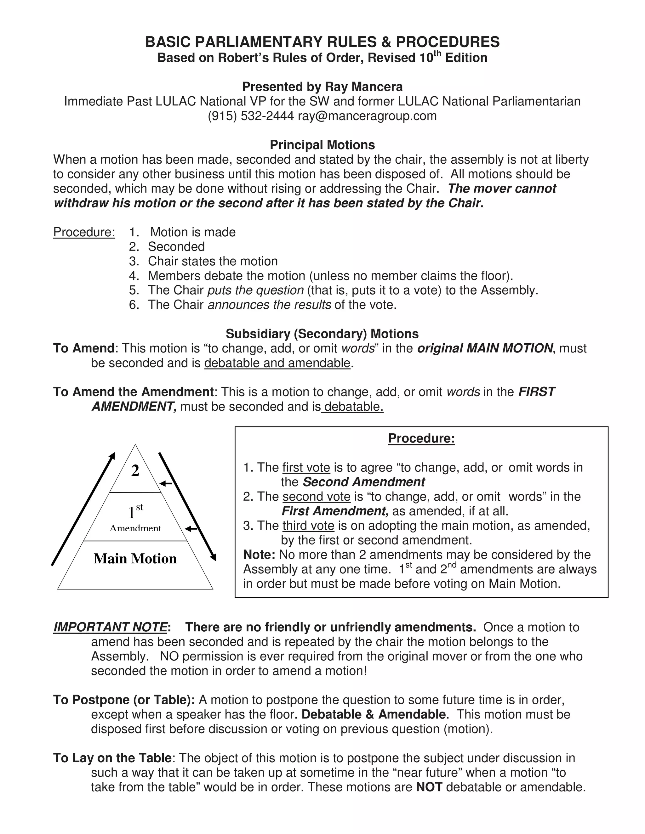 Parliamentary Rules Handout | PDF | Law