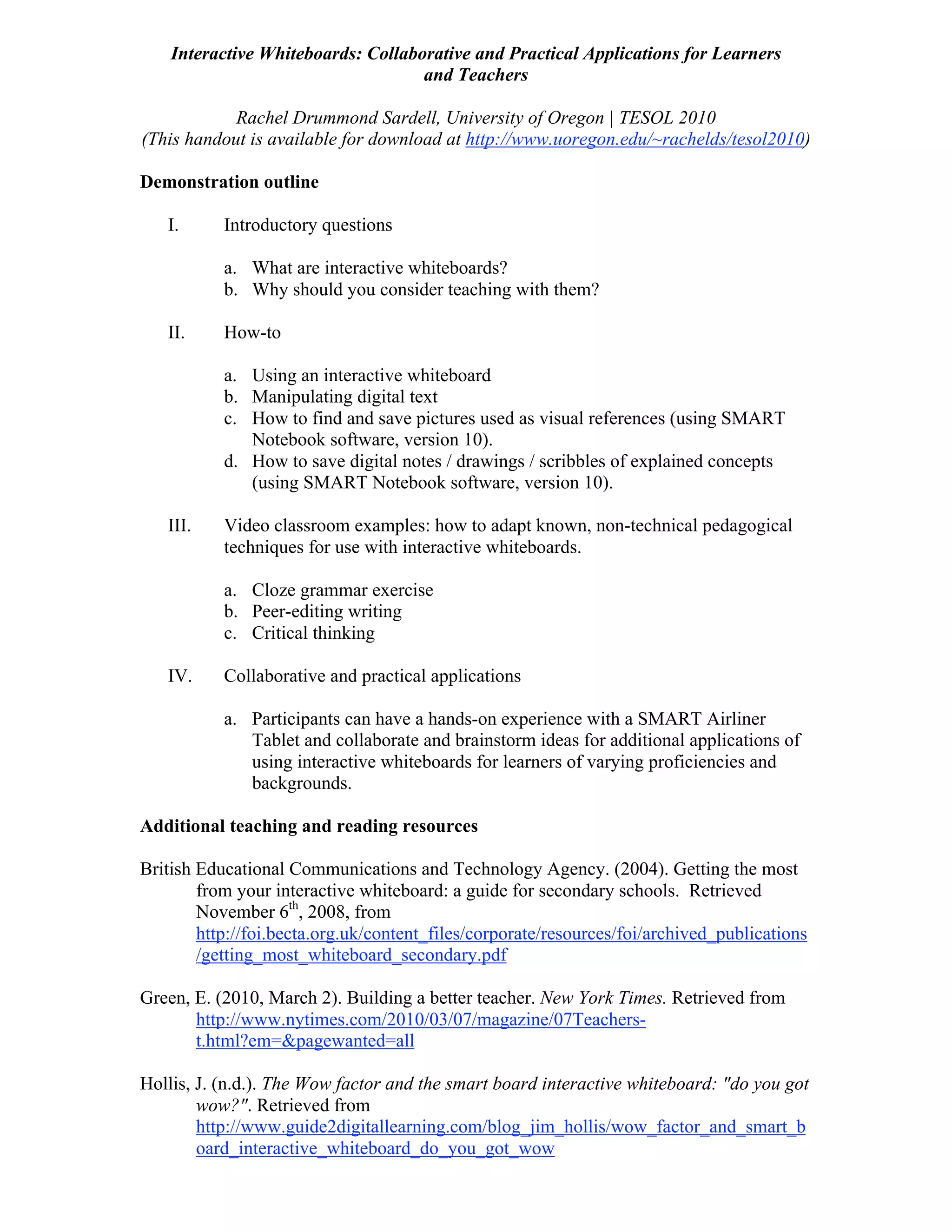 Interactive Whiteboards: Collaborative and Practical Applications for ...