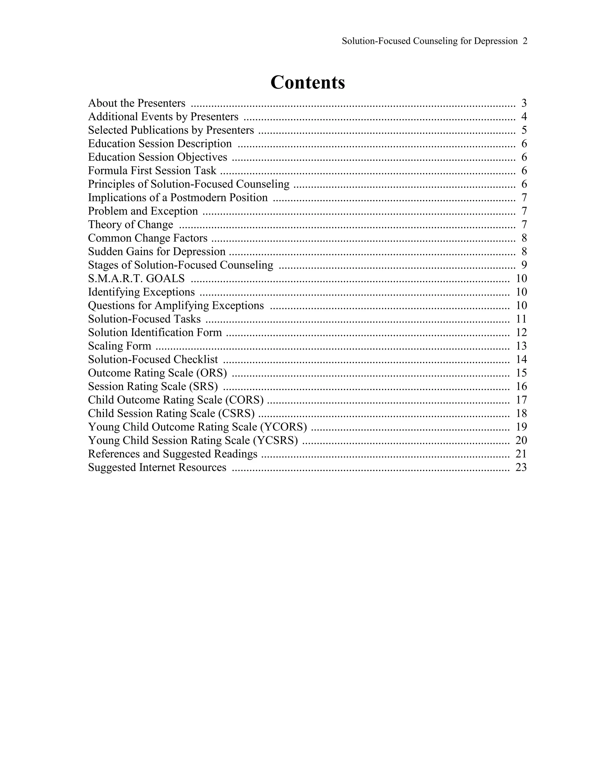 Solution-focused Counseling for Depression | PDF