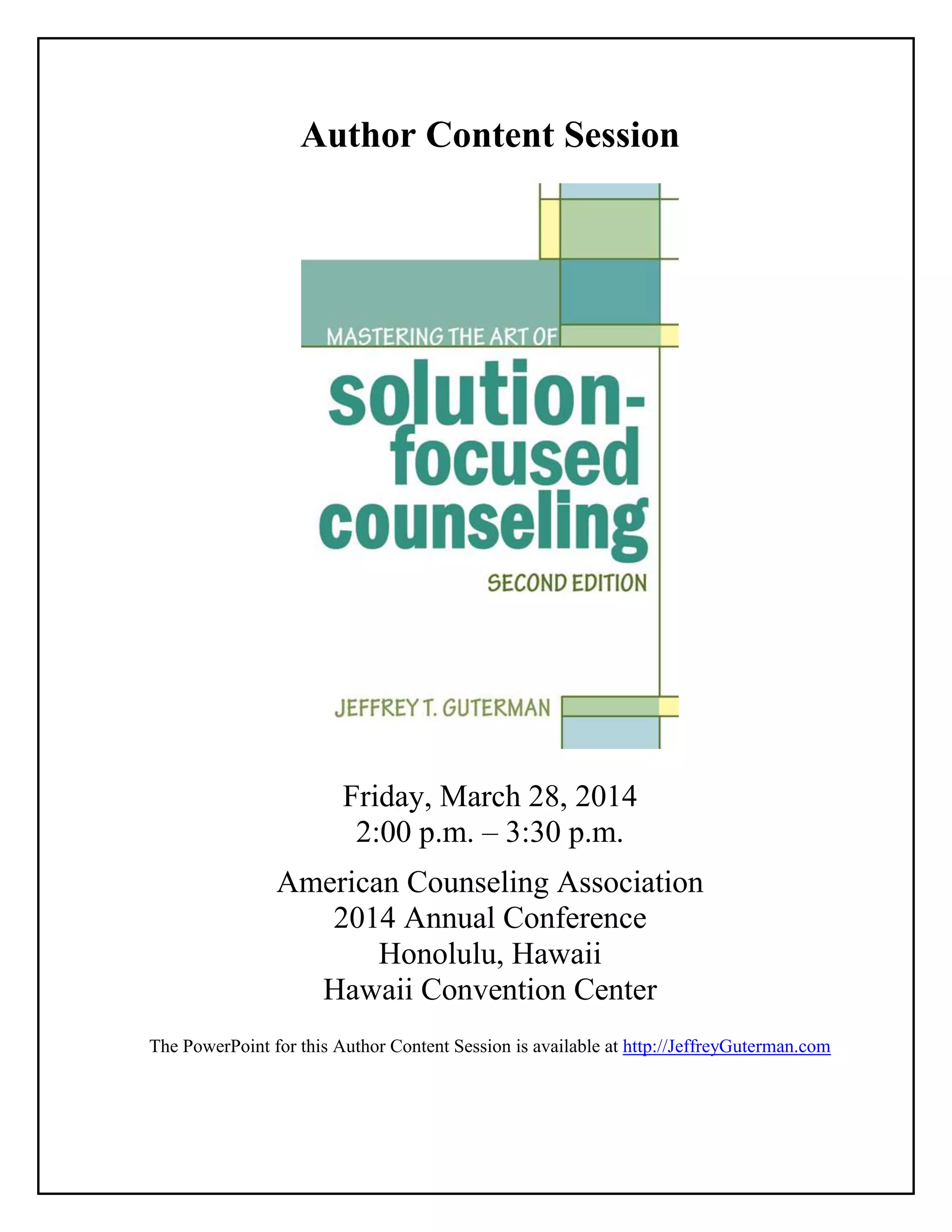 Mastering the Art of Solution-Focused Counseling (Handouts) | PDF