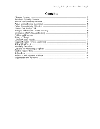 Mastering the Art of Solution-Focused Counseling (Handouts) | PDF