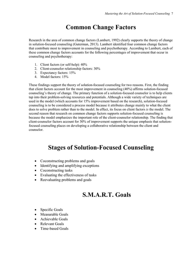 Mastering the Art of Solution-Focused Counseling (Handouts) | PDF
