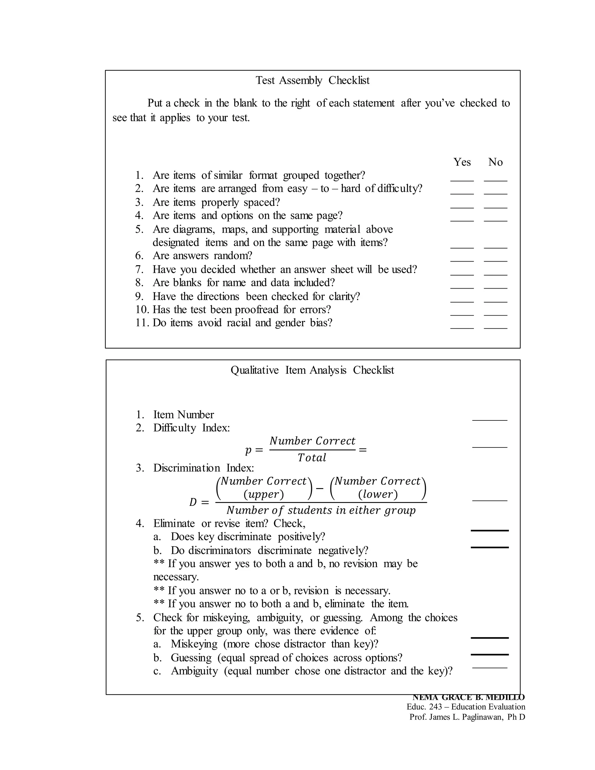 Administering Analyzing And Improving The Test Or Assessment Docx Educational Assessment