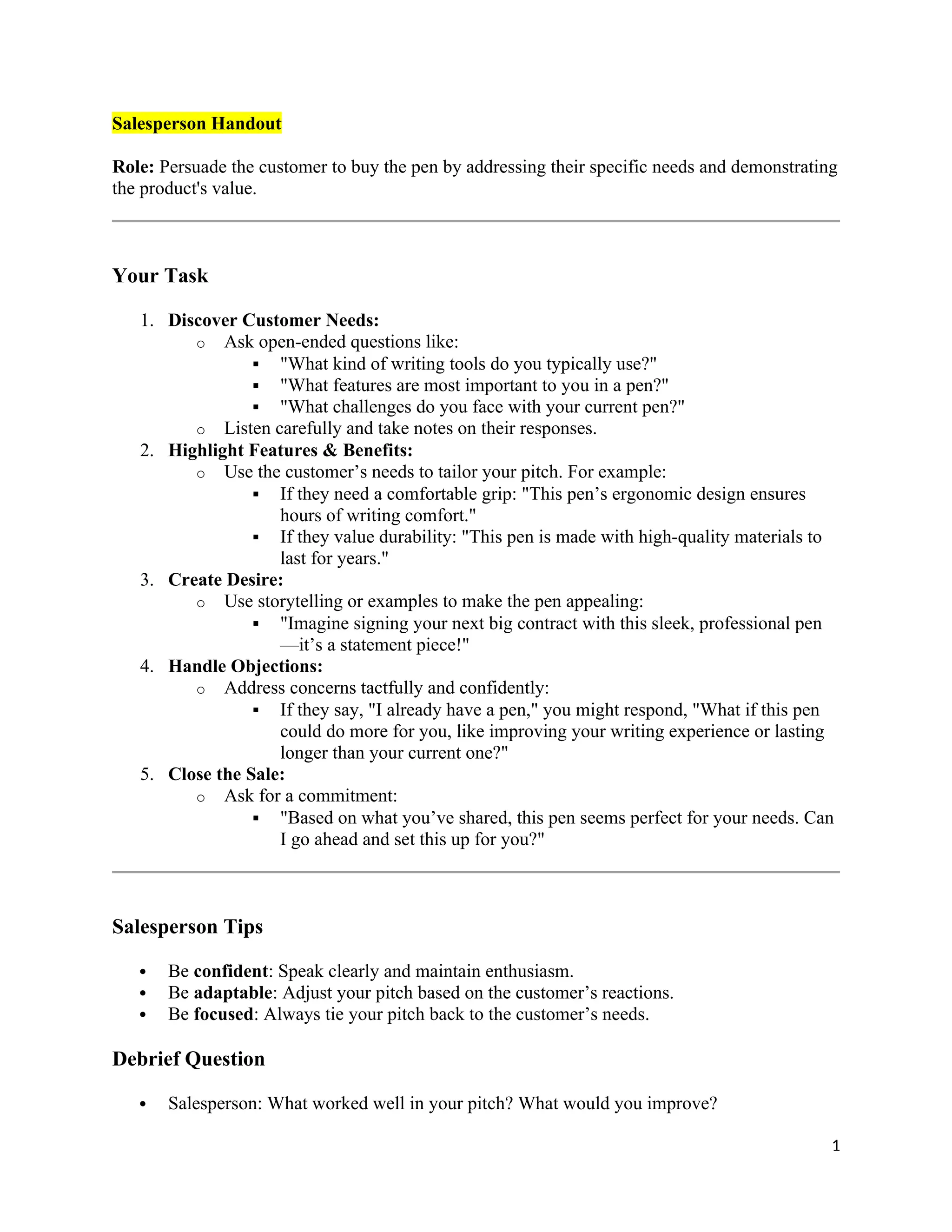 Handouts - Sell me this pen activity.docx