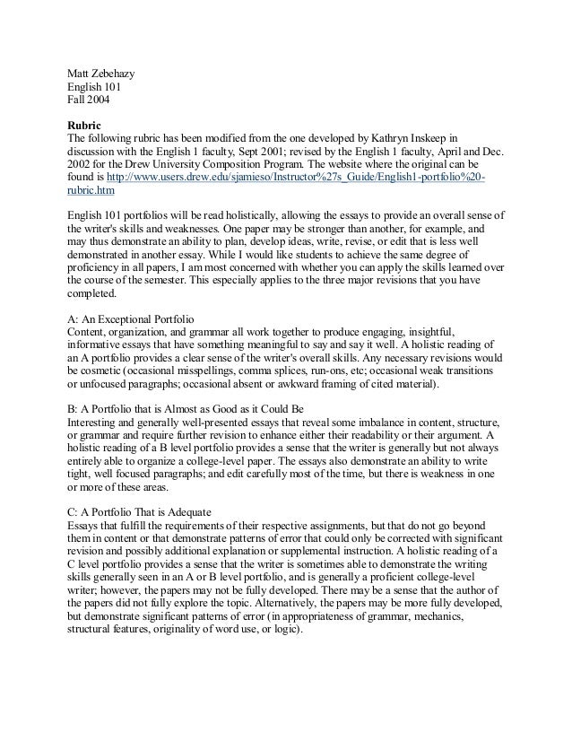 English 101 Essay Rubric English 101 Essay Rubric