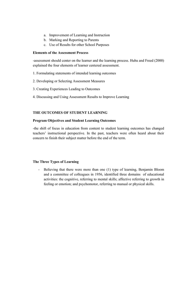 Assessment of learning Chapter 1