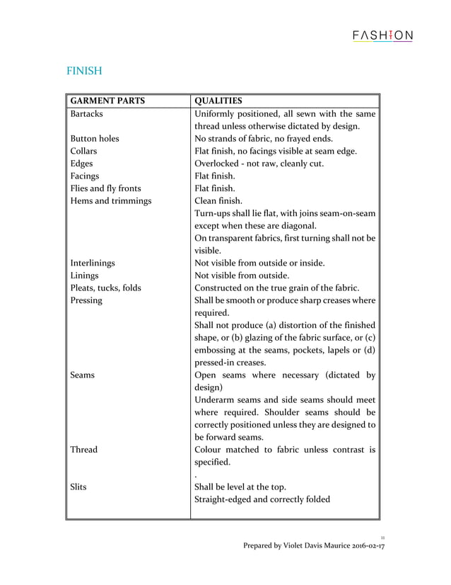 Garment Production Standards | PDF | Needlework | Arts and Crafts