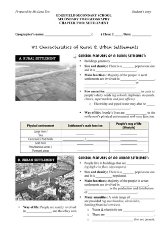 S2 GE Handout - Settlements (Student) | PDF