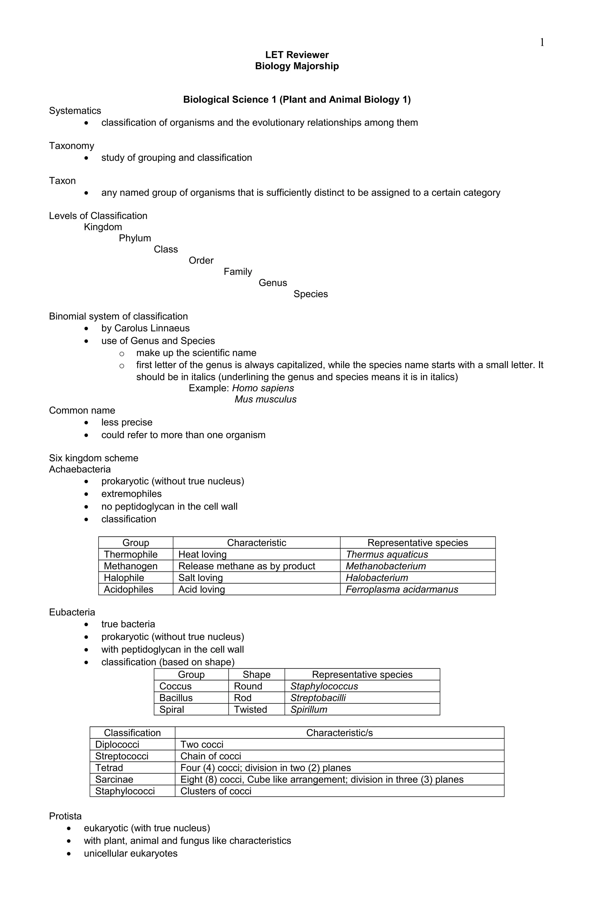 Handouts for biology | DOC