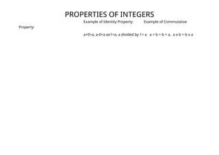 hand outs, math presentation properties of integers | DOCX