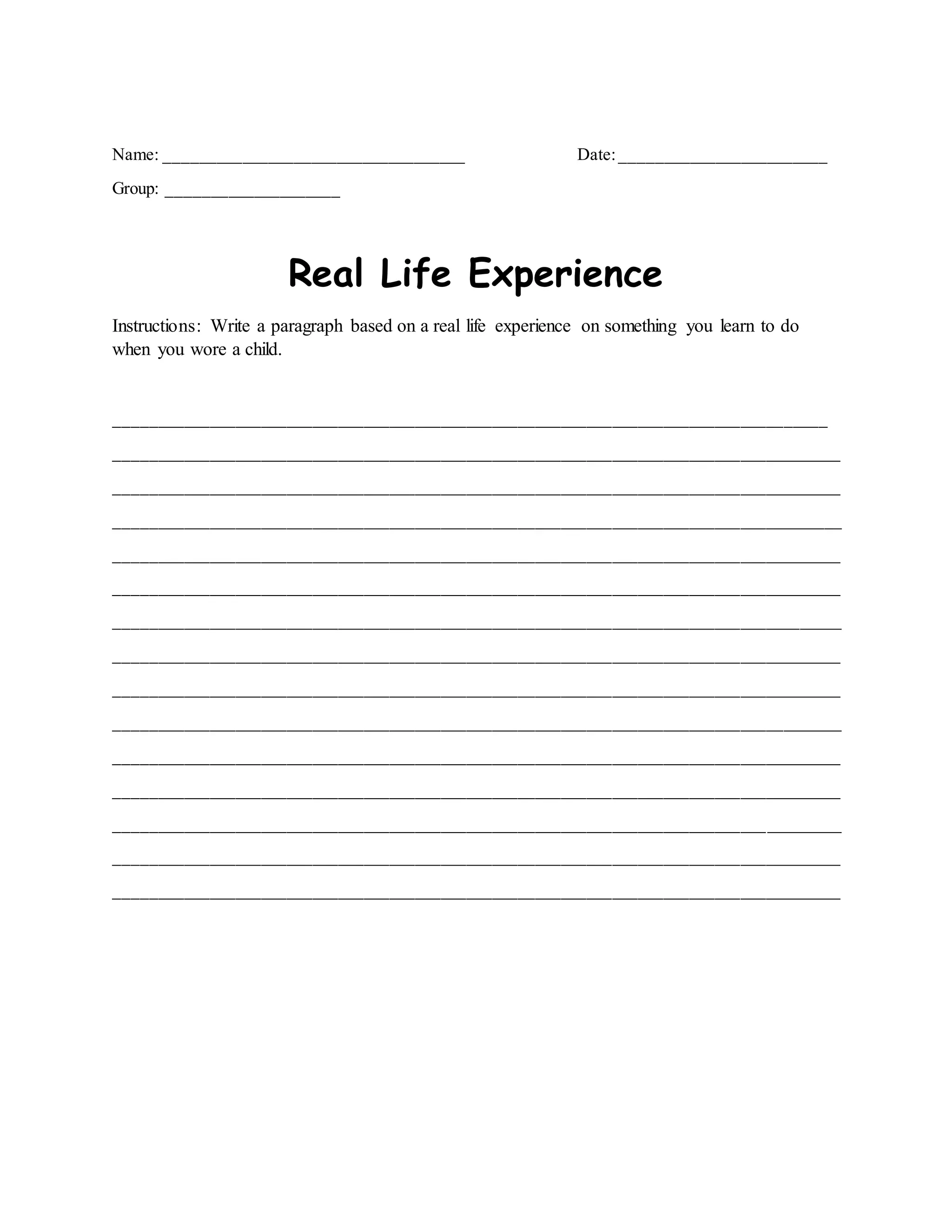 Worksheets for the Lesson plan for the Memoir "Water" | DOCX