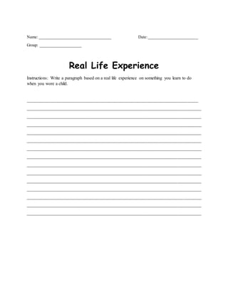 Worksheets for the Lesson plan for the Memoir "Water" | DOCX