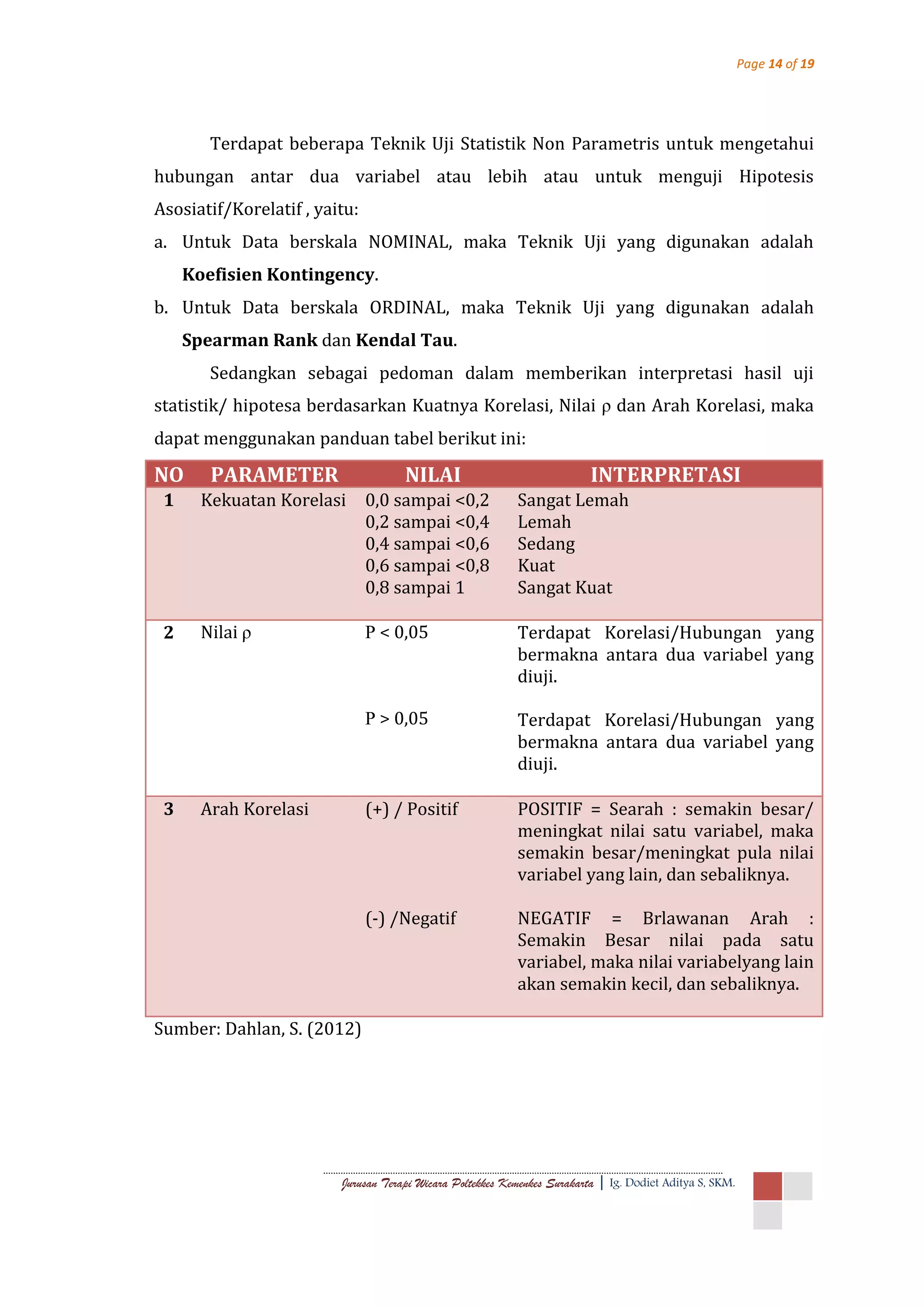 Handout statistik non-parametrik | PDF