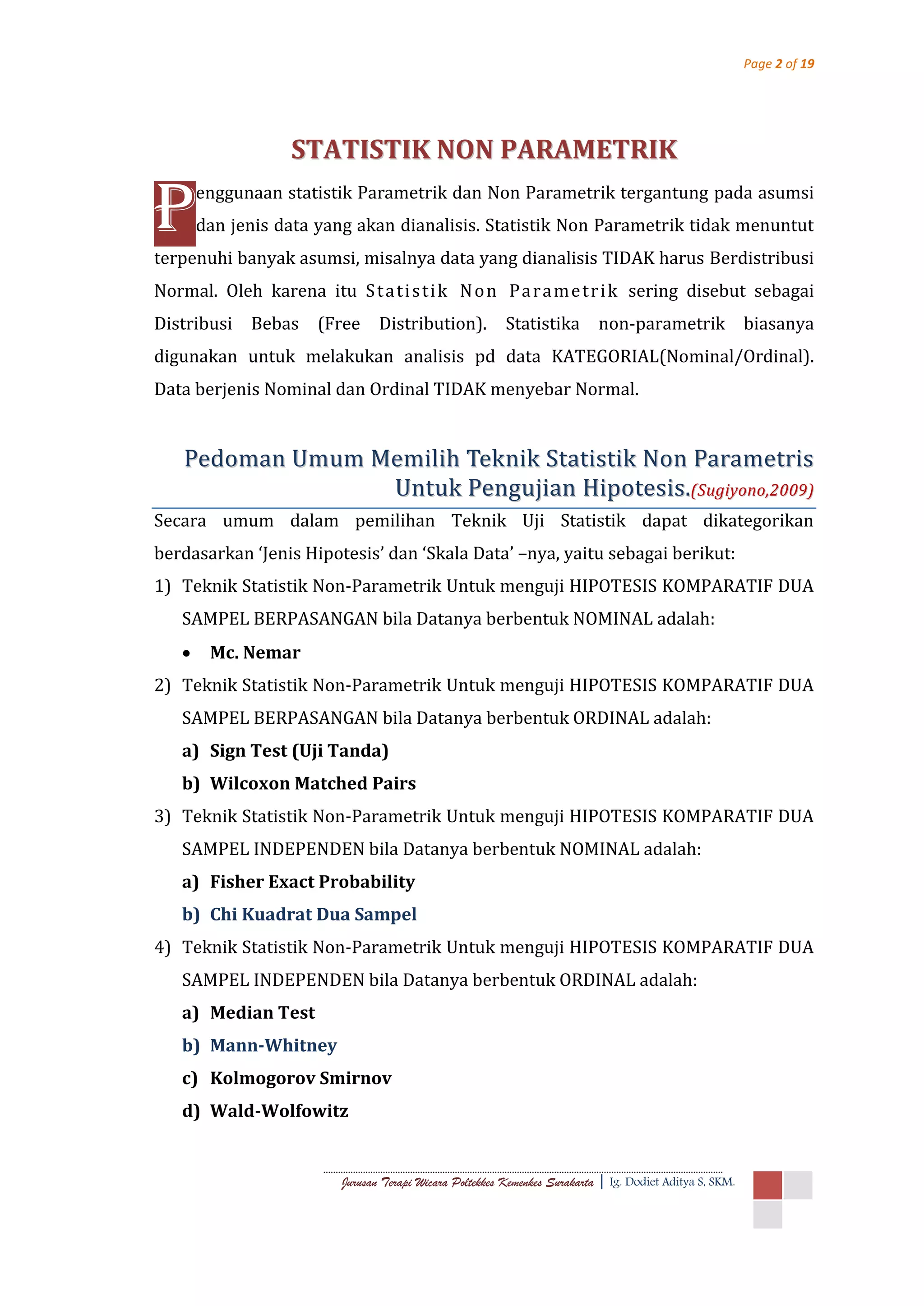 Handout statistik non-parametrik | PDF