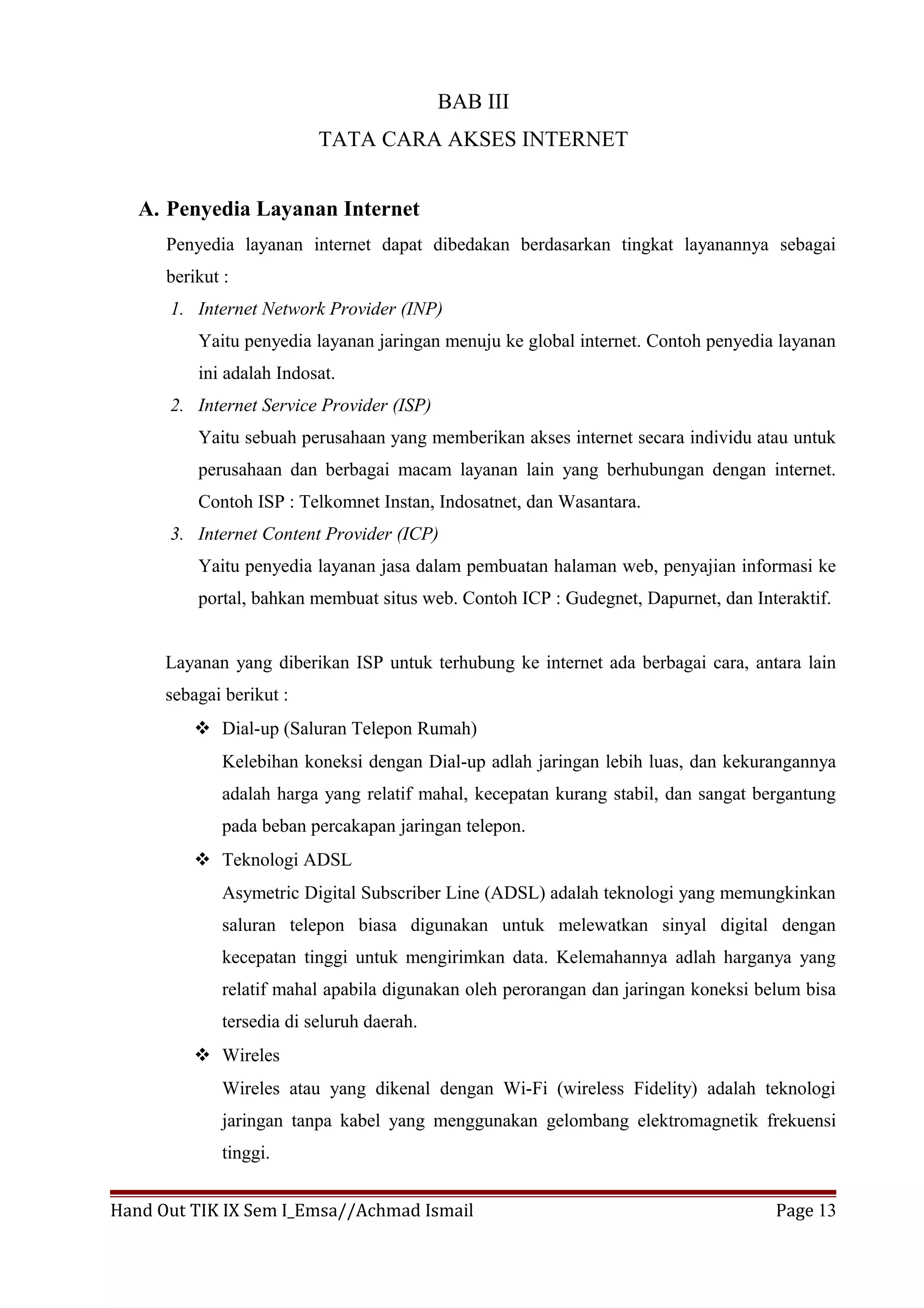 Hand out tik kelas ix semester I | DOC