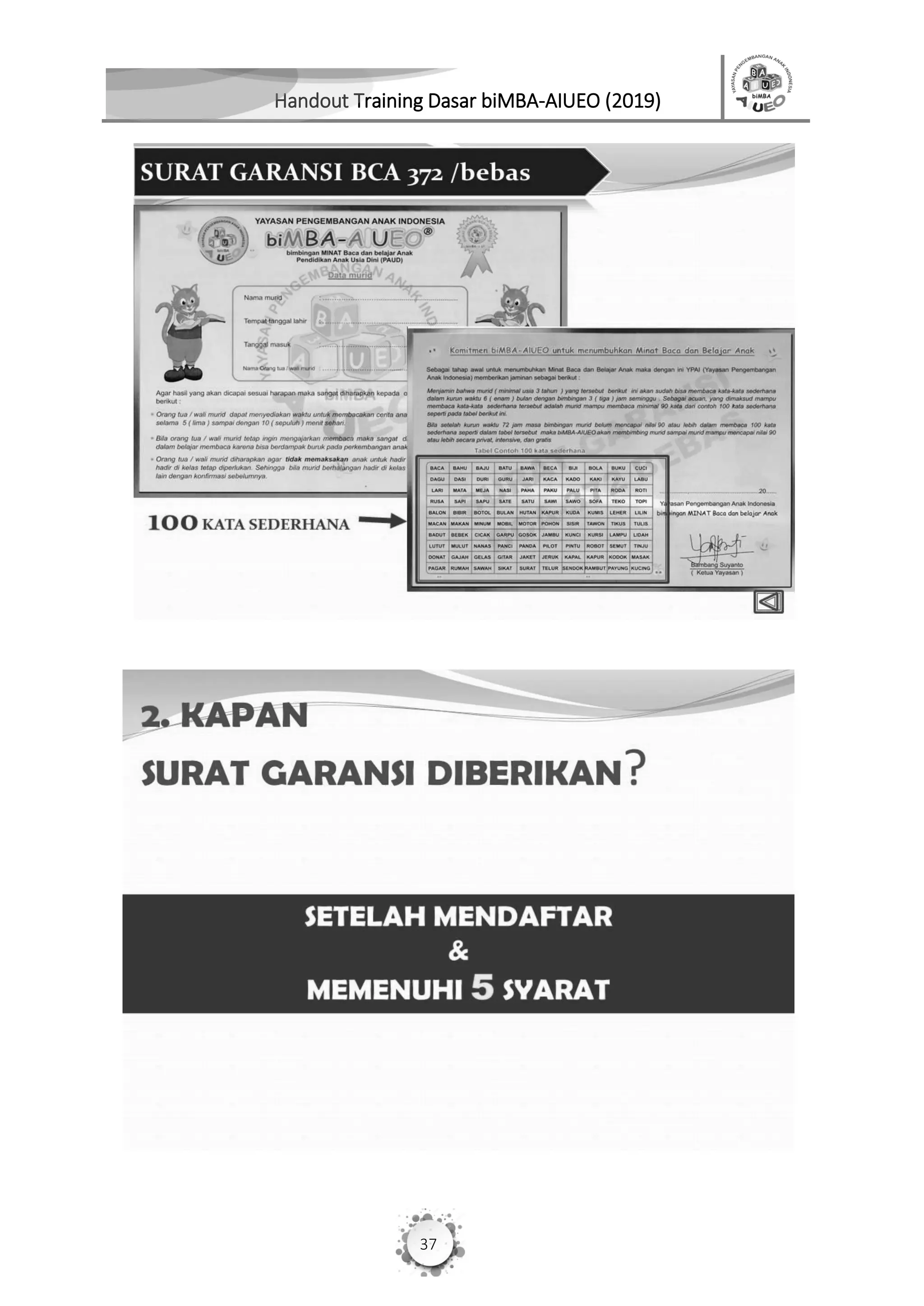 Handout Training Dasar biMBA-AIUEO Edisi Oktober 2019 | PDF
