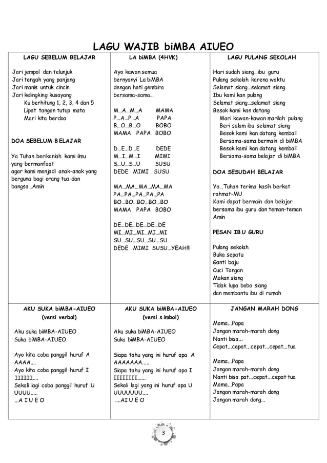 Handout Training Dasar biMBA-AIUEO Edisi Oktober 2019 | PDF