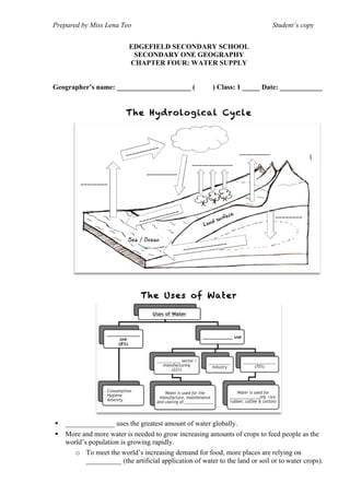 S1 GE Handout 1 - Water Supply (Student) | PDF
