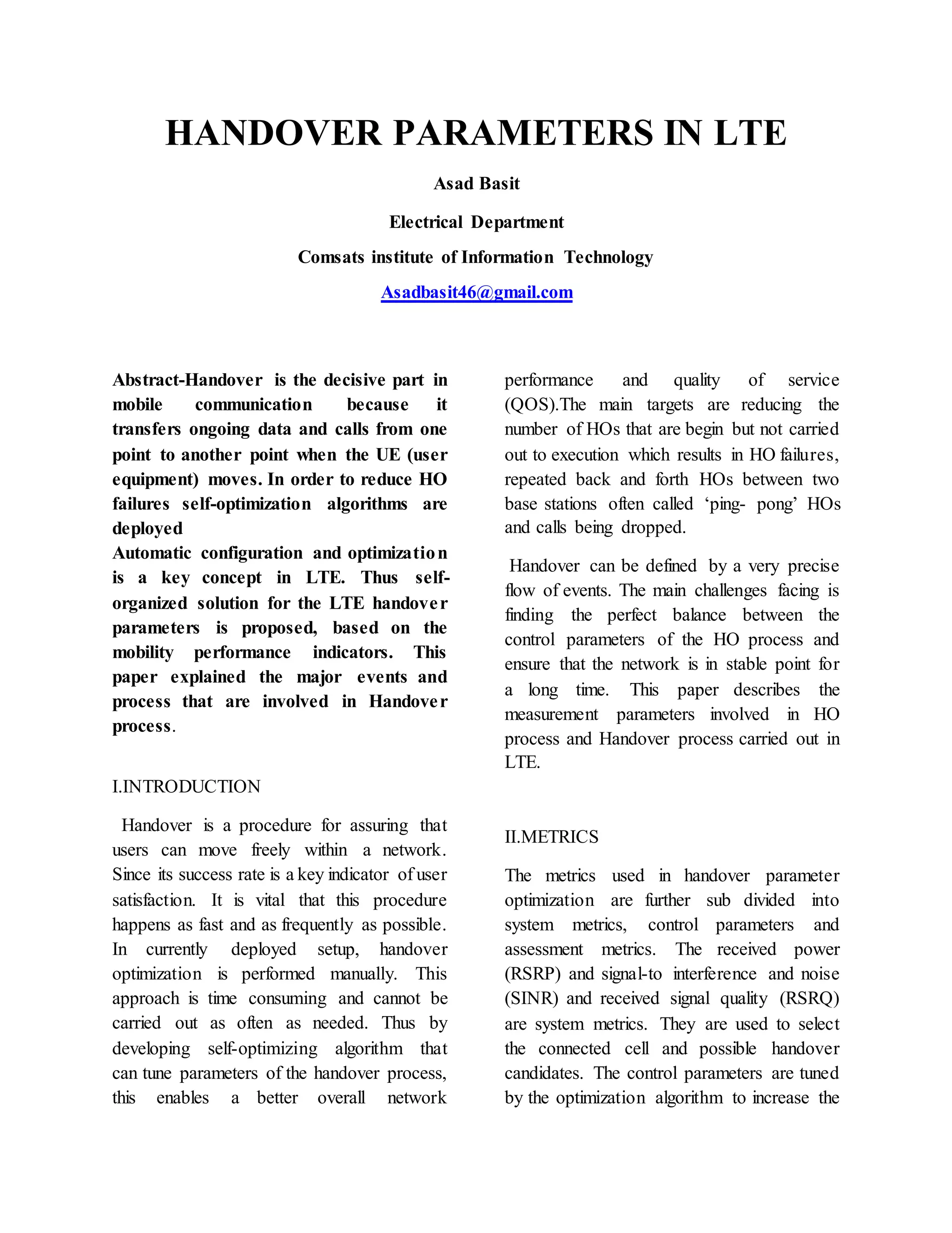 Handover parameters in_lte | DOCX