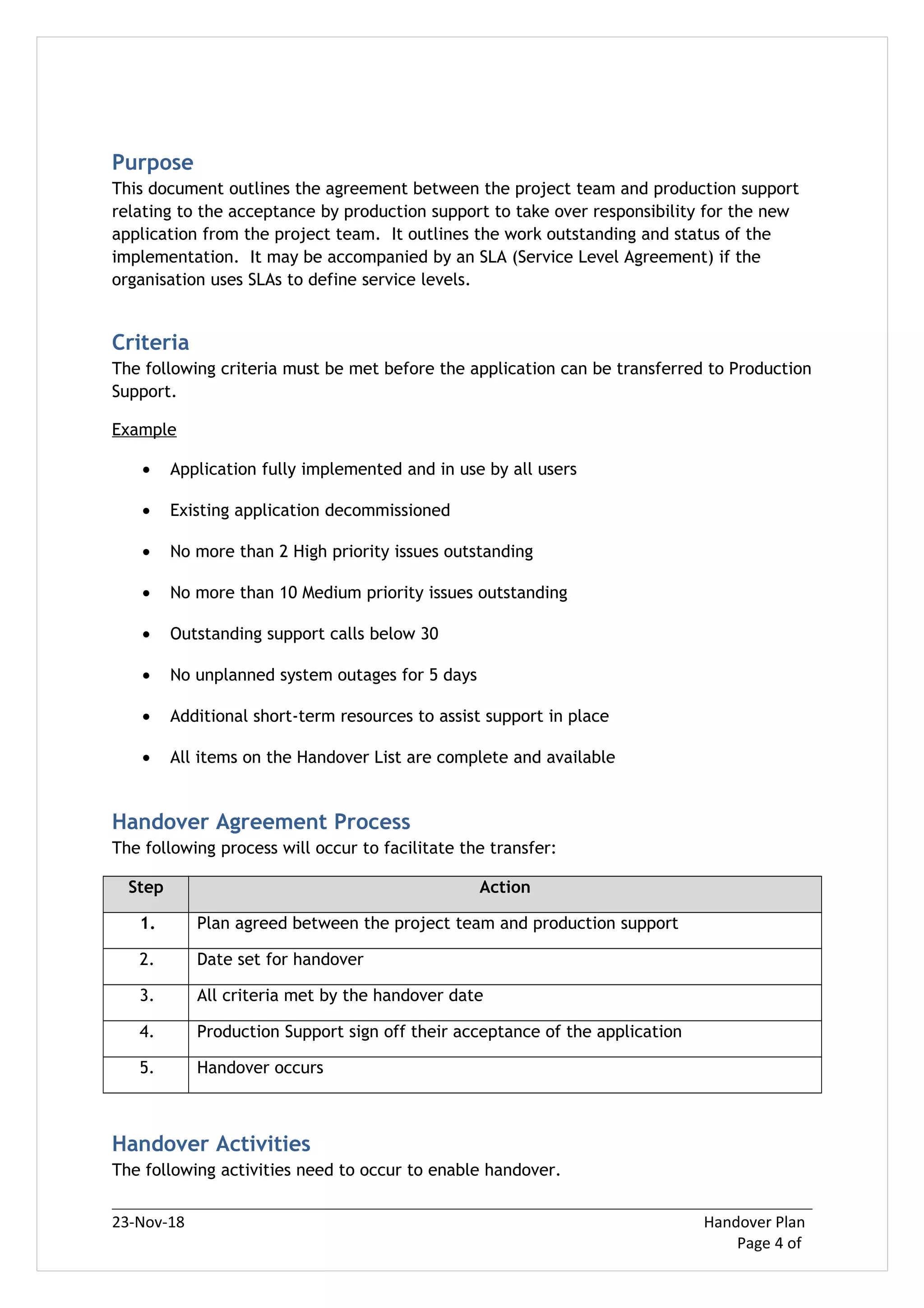 Project Handover Document Template | DOC