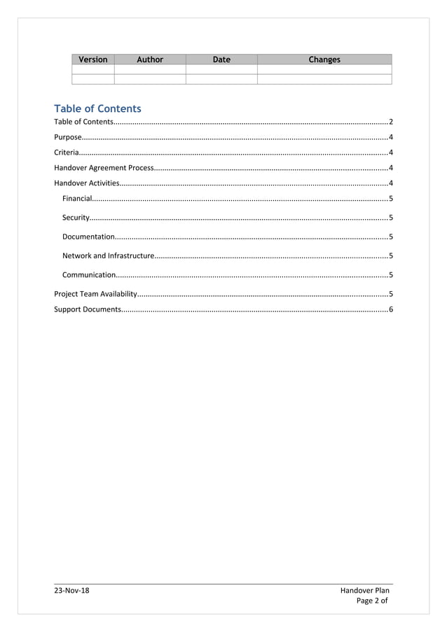 Project Handover Document Template | DOC | IT and Internet Support ...