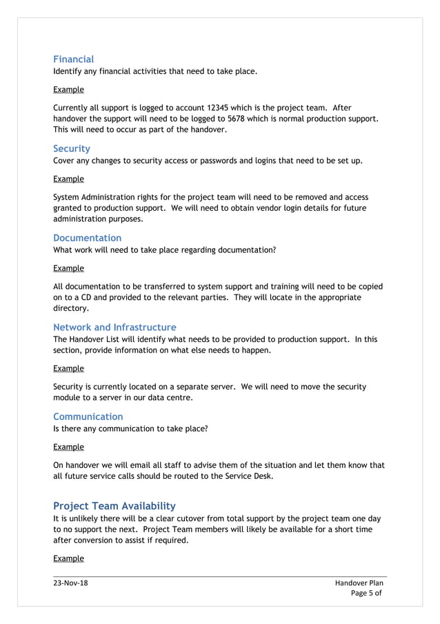 Project Handover Document Template | DOC | IT and Internet Support ...
