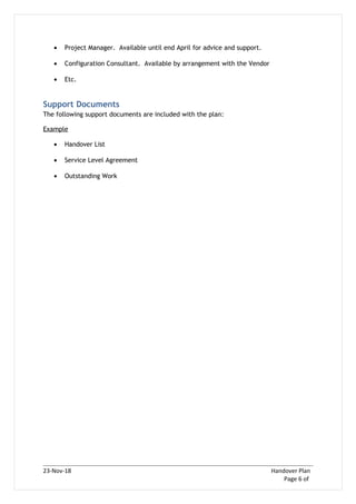 Project Handover Document Template | DOC