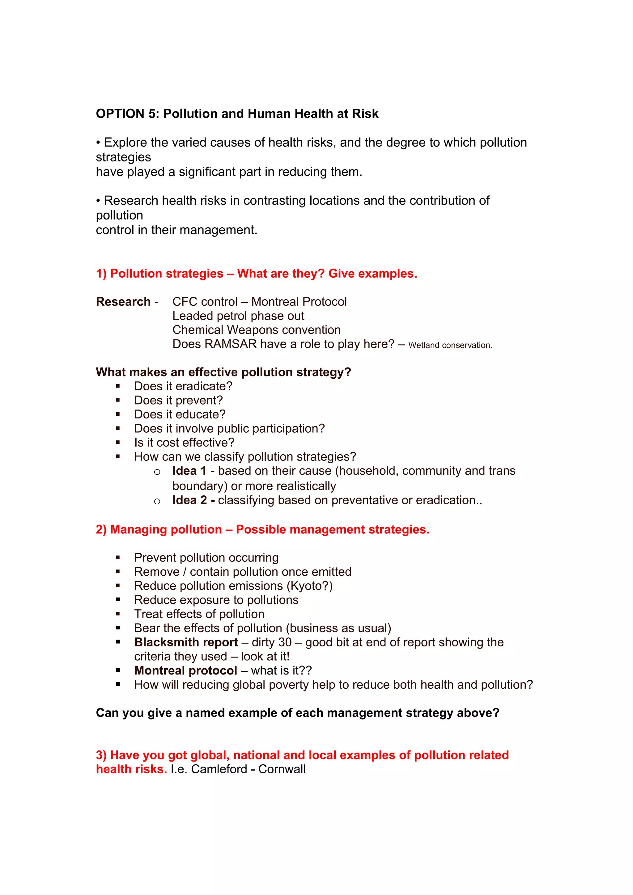 Health and Pollution - Final Tasks | DOC