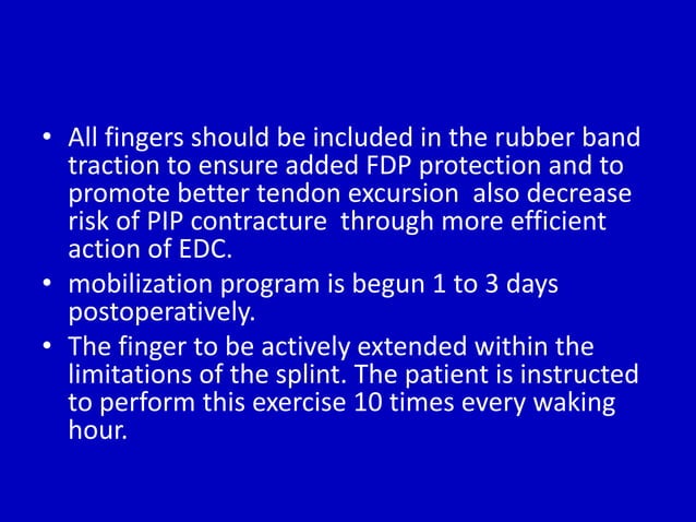 Hand rehabilitation after flexor tendon repair | PPTX | First Aid ...