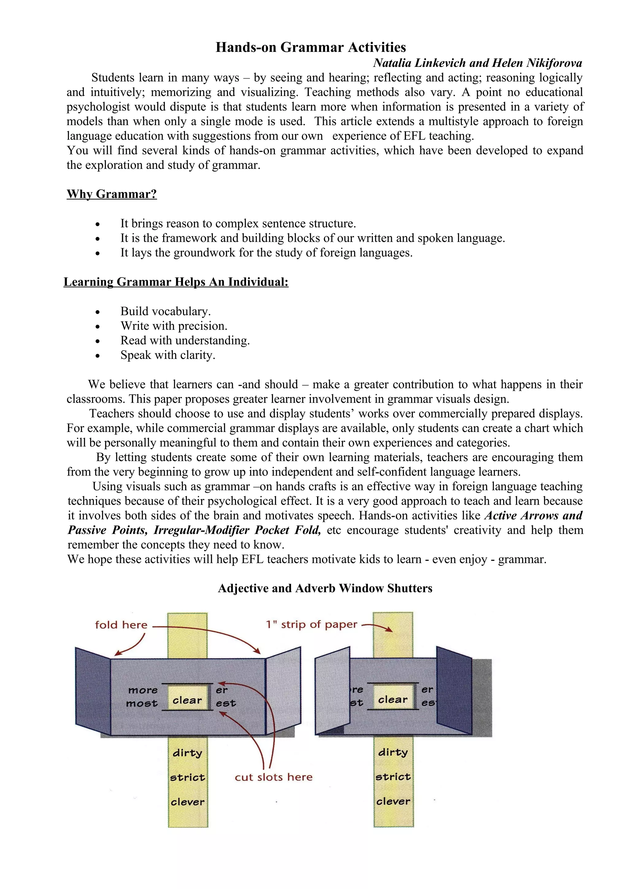 Hands-on Grammar Activities | DOC