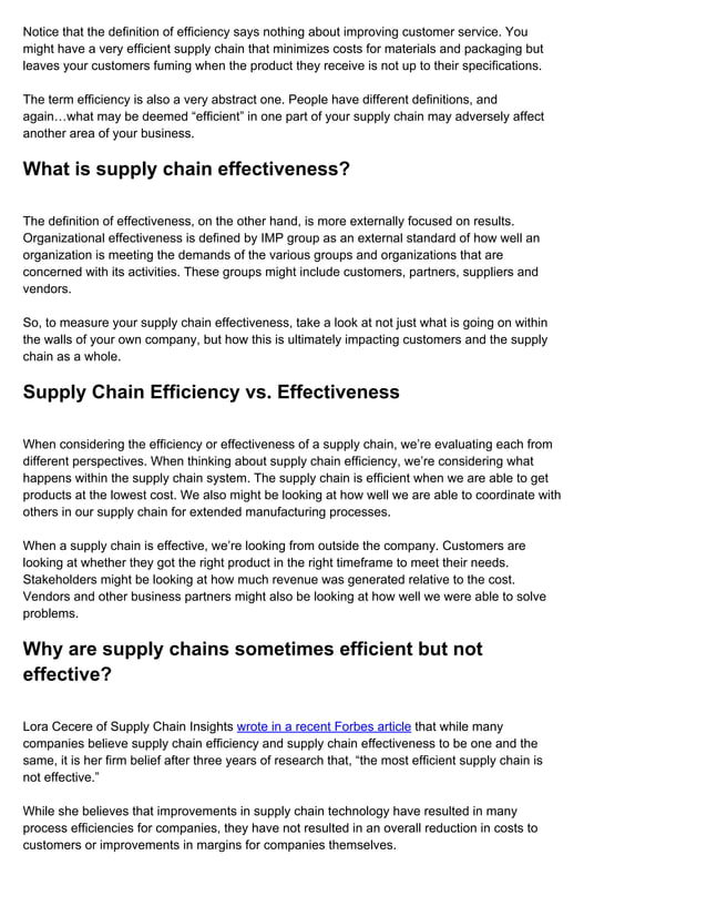 Supply Chain Efficiency vs. Effectiveness | PDF | Logistics | Business
