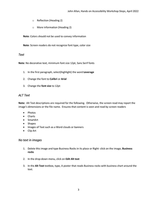 Accessibility worksheet | PDF