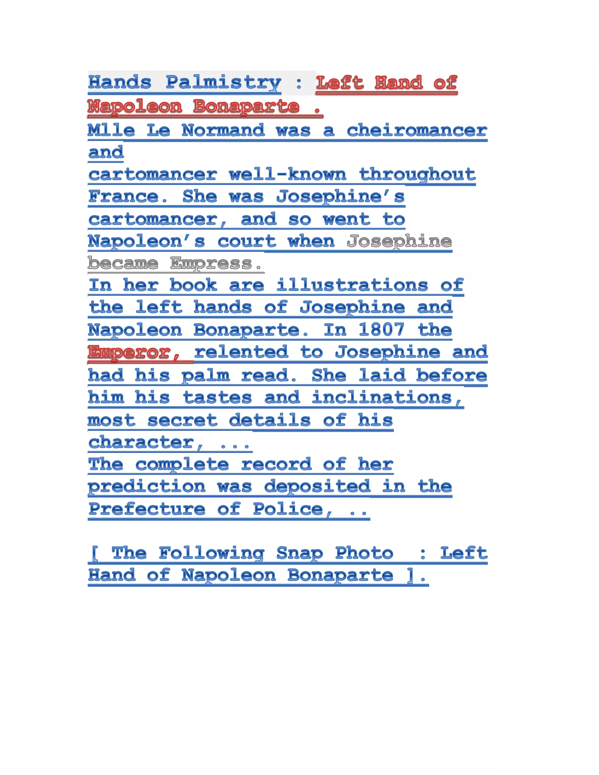 Hands palmistry left hand of napoleon bonaparte . | DOCX