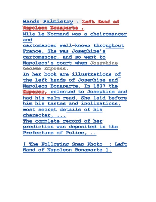 Hands palmistry left hand of napoleon bonaparte . | DOCX