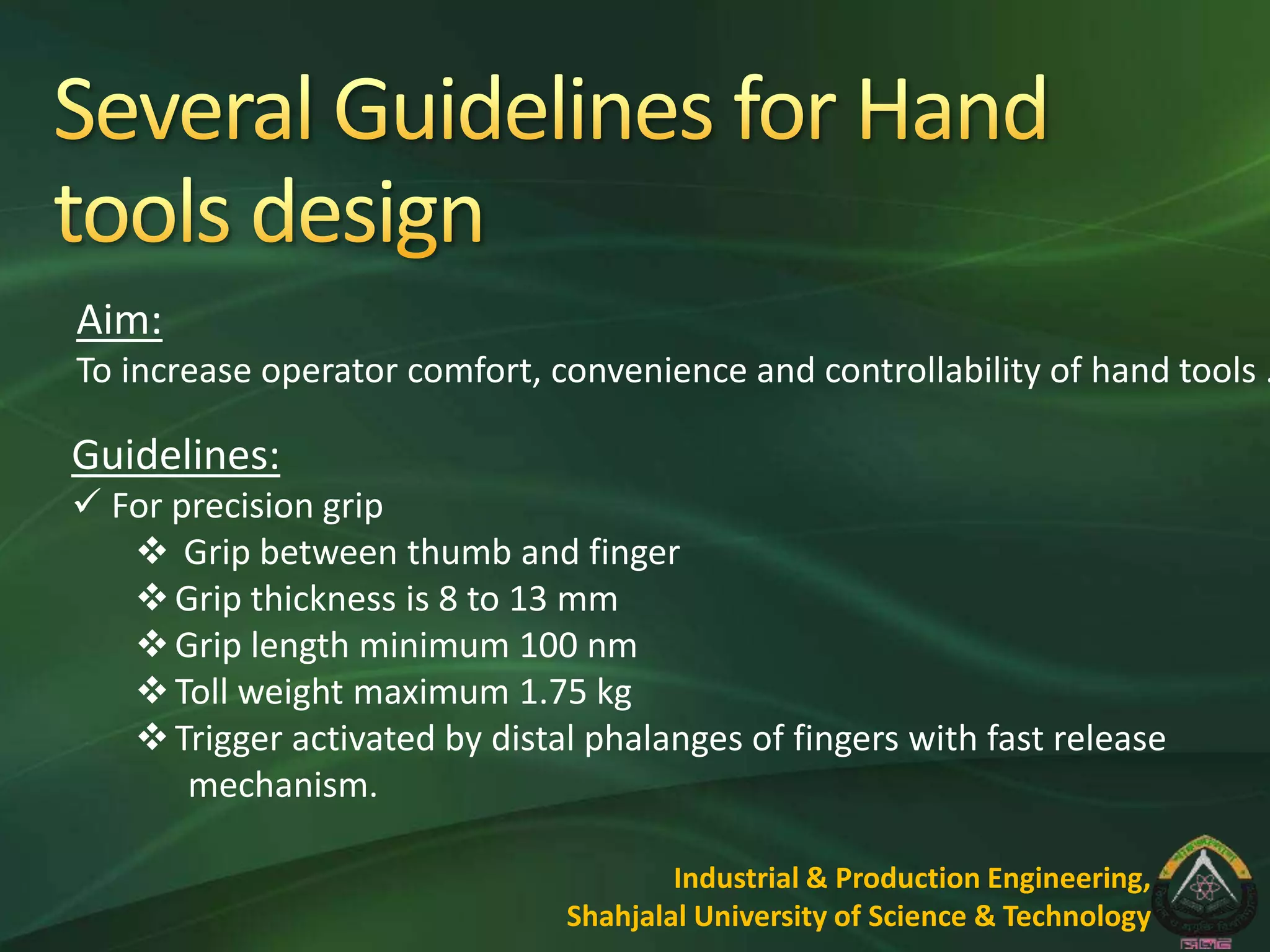 Hand tool design for ergonomics | PPTX