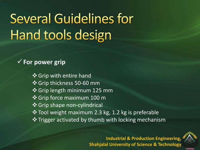 Hand tool design for ergonomics | PPTX | Injuries | Diseases and Conditions