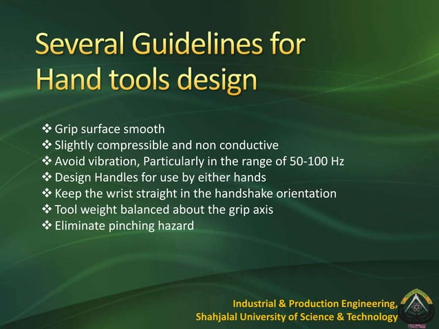 Hand tool design for ergonomics | PPTX | Injuries | Diseases and Conditions